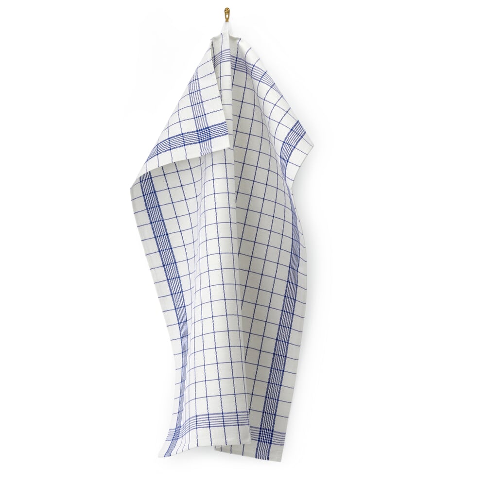 Dry Pearl Theedoek Gedraaid Halflinnen, Wit-Blauw | Manufactum