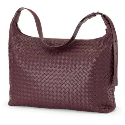 Gevlochten leren handtas, wijnrood | Manufactum