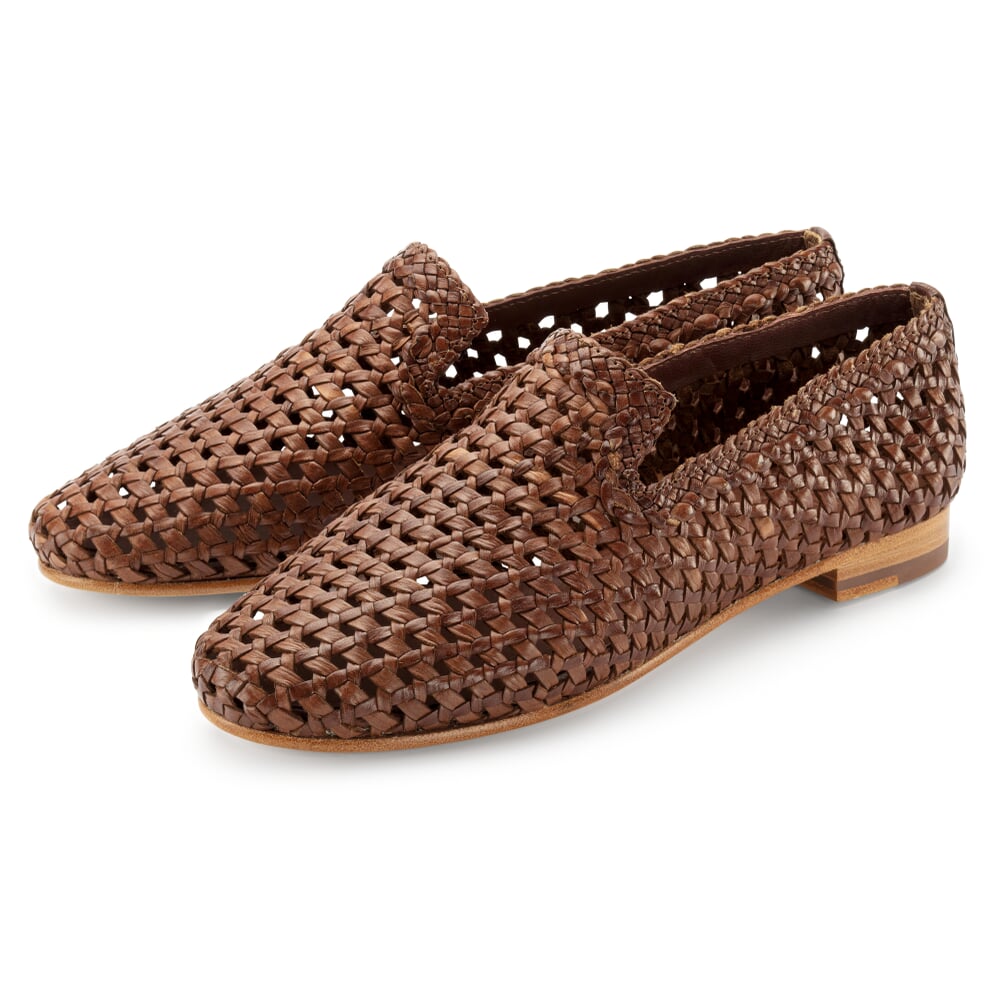 Damen-Lederslipper geflochten, Braun | Manufactum